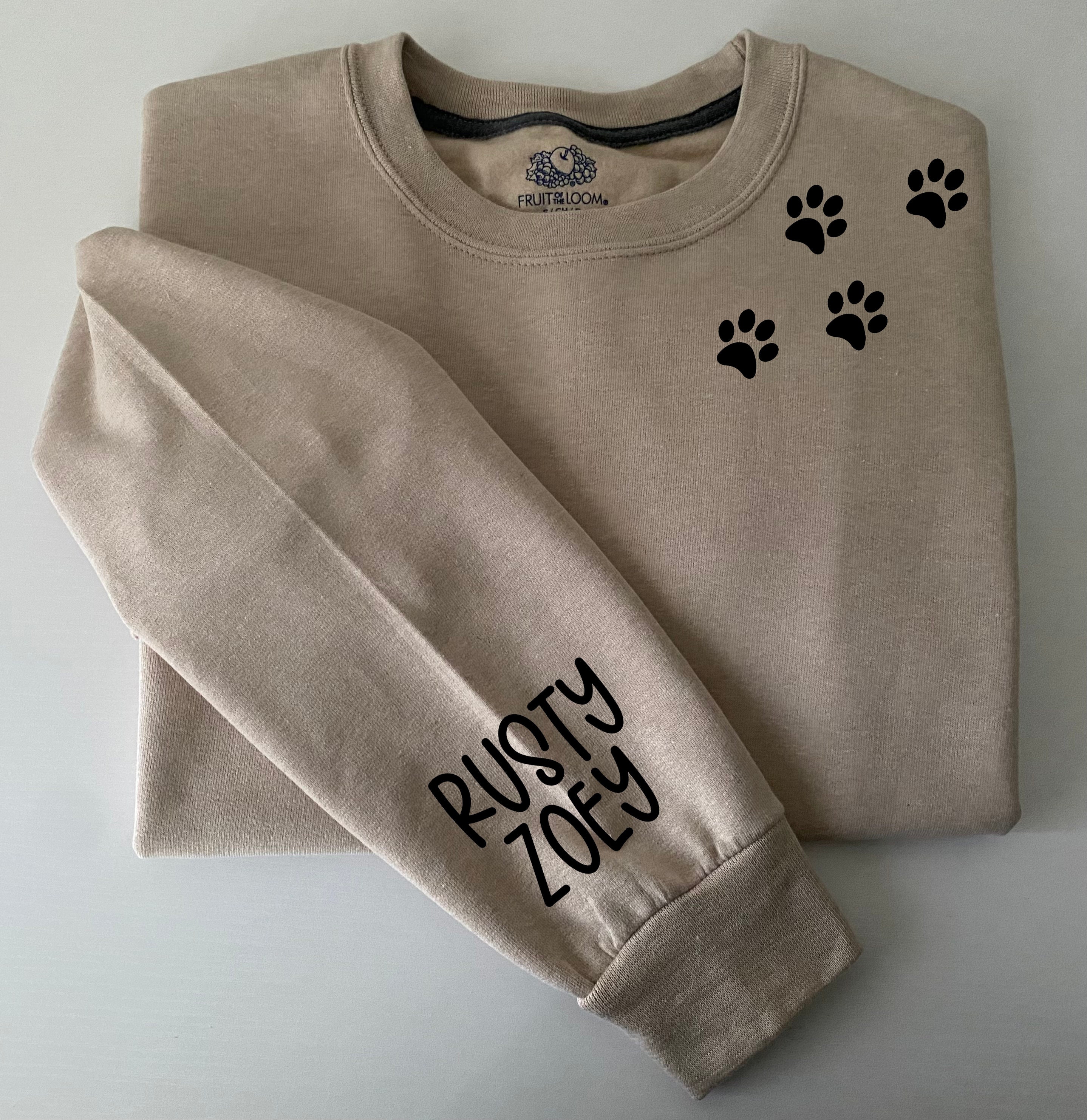 Personalized Paw Print Sweatshirt, Cat Name on Sleeve, Custom Cat ...