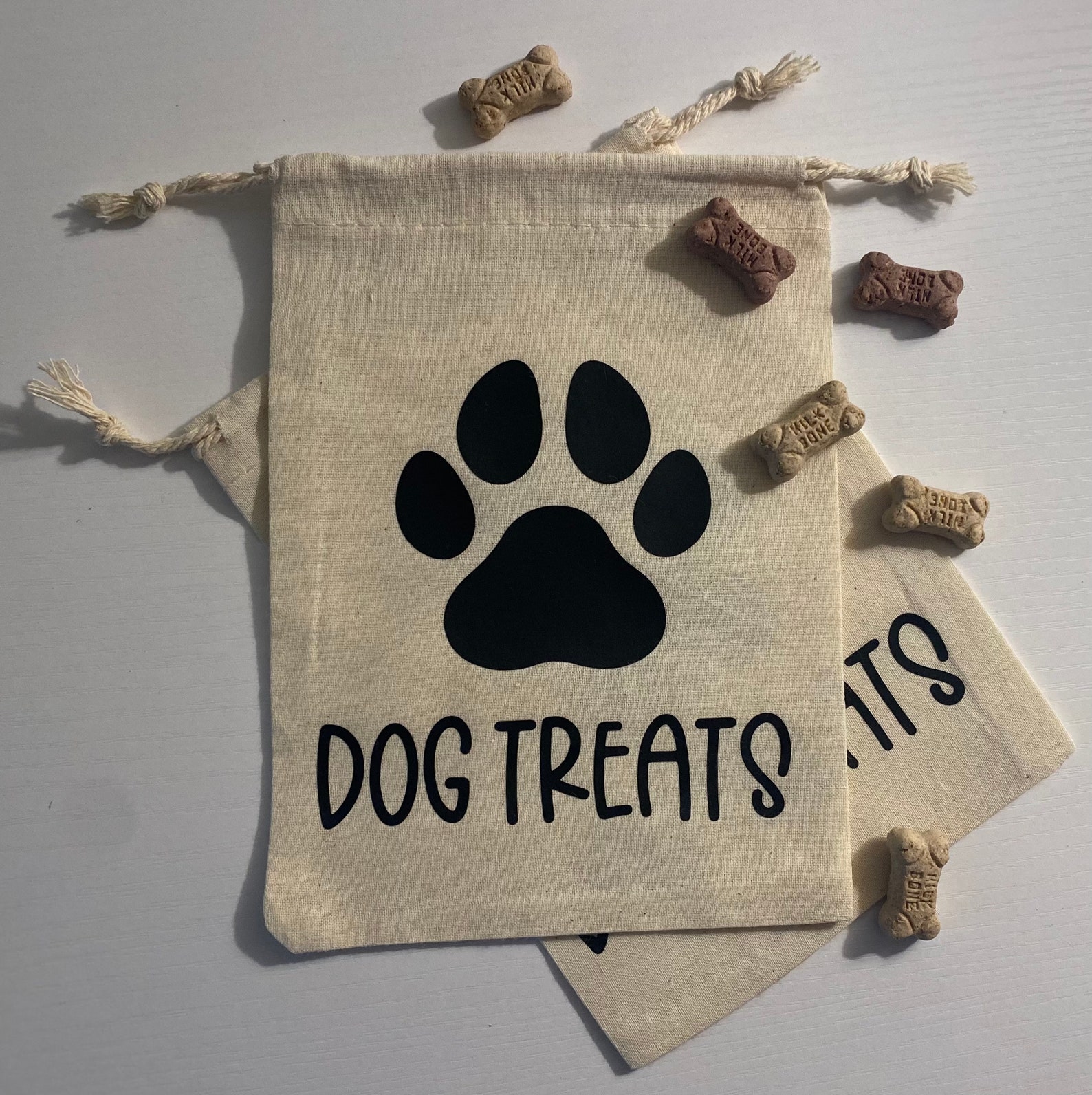 Dog Treat Bag, Burlap Canvas Dog Treat Pouch, 5x7 Drawstring Treat Bag ...