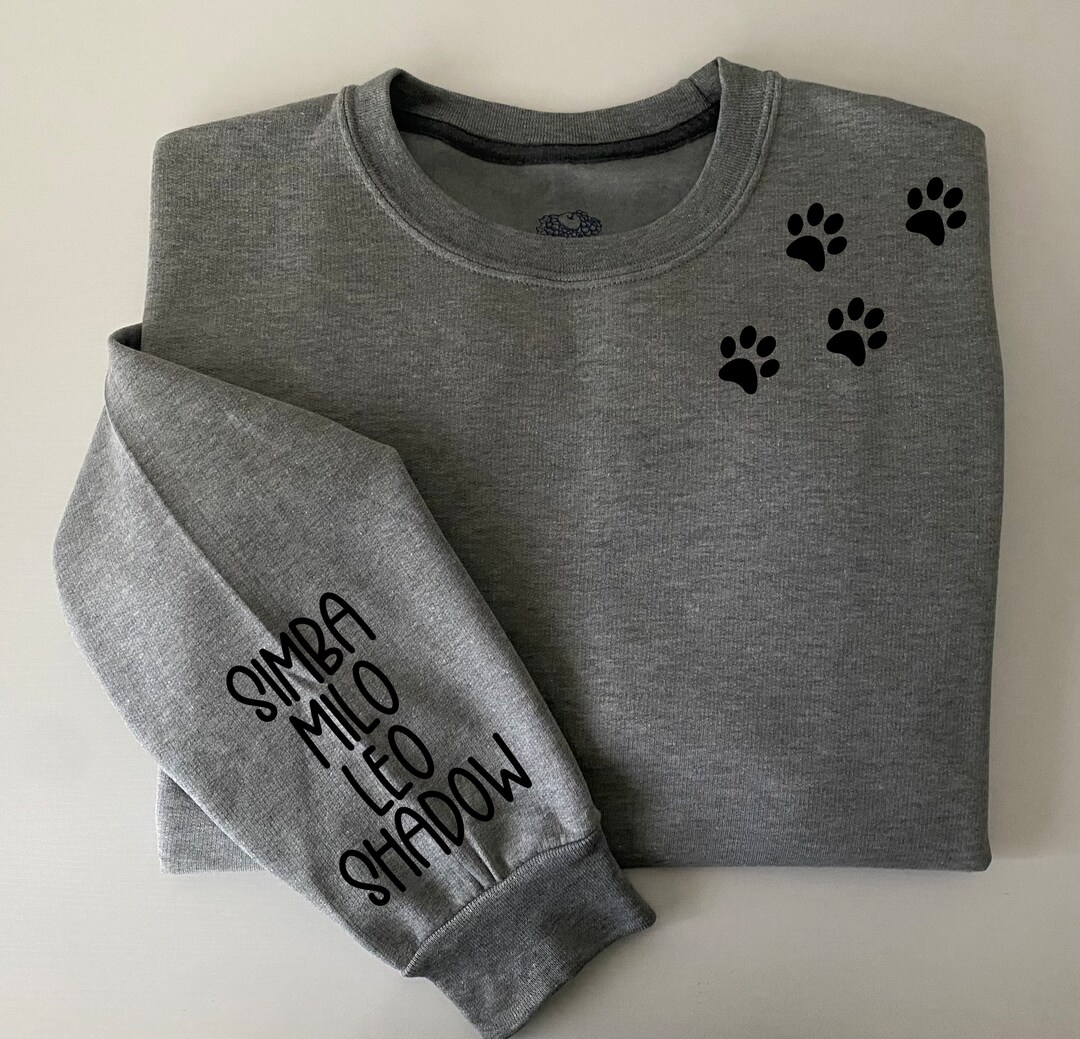 Personalized Paw Print Sweatshirt, Cat Name on Sleeve, Custom Cat ...