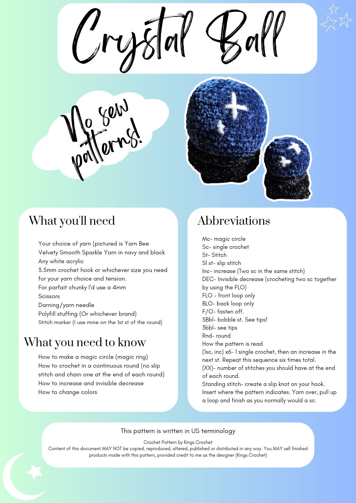 3 in 1 NO SEW Crystal Ball Pattern PDF - Etsy