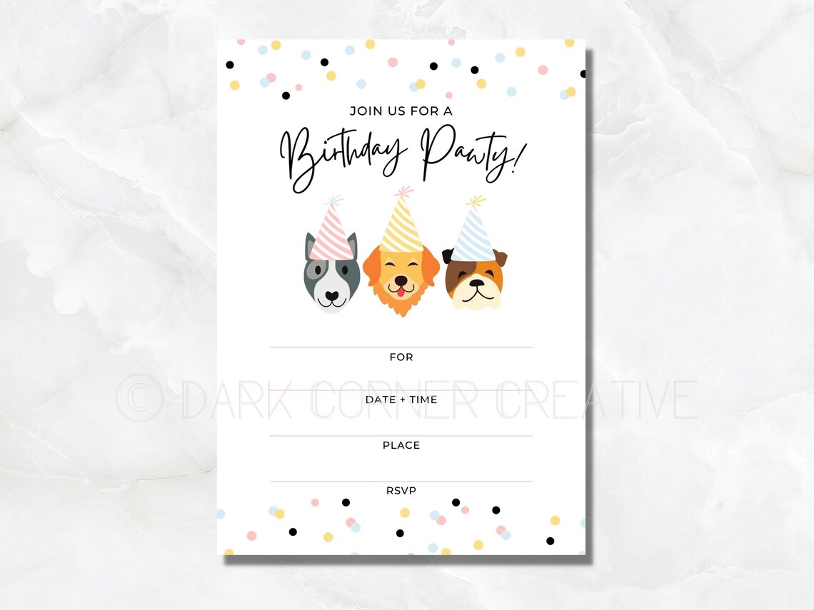 Birthday Pawty Printable Invitations - Puppy Themed - Kids Birthday ...