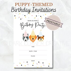 Birthday Pawty Printable Invitations - Puppy Themed - Kids Birthday ...