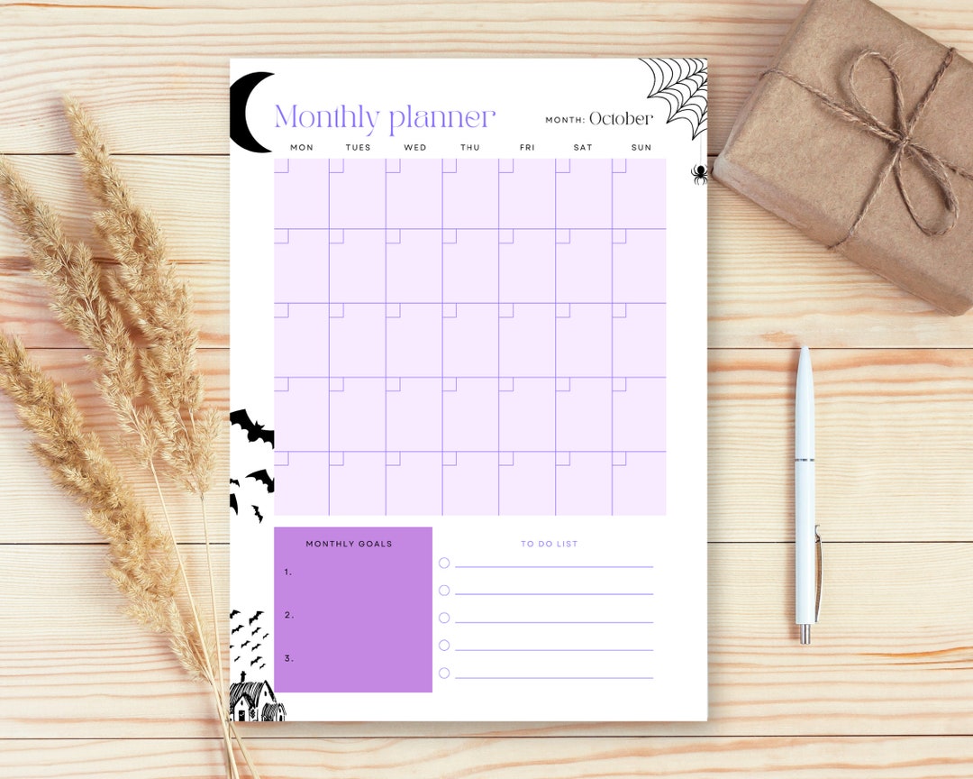 October Monthly Planner, Halloween Calendar, Spooky Planner - Etsy