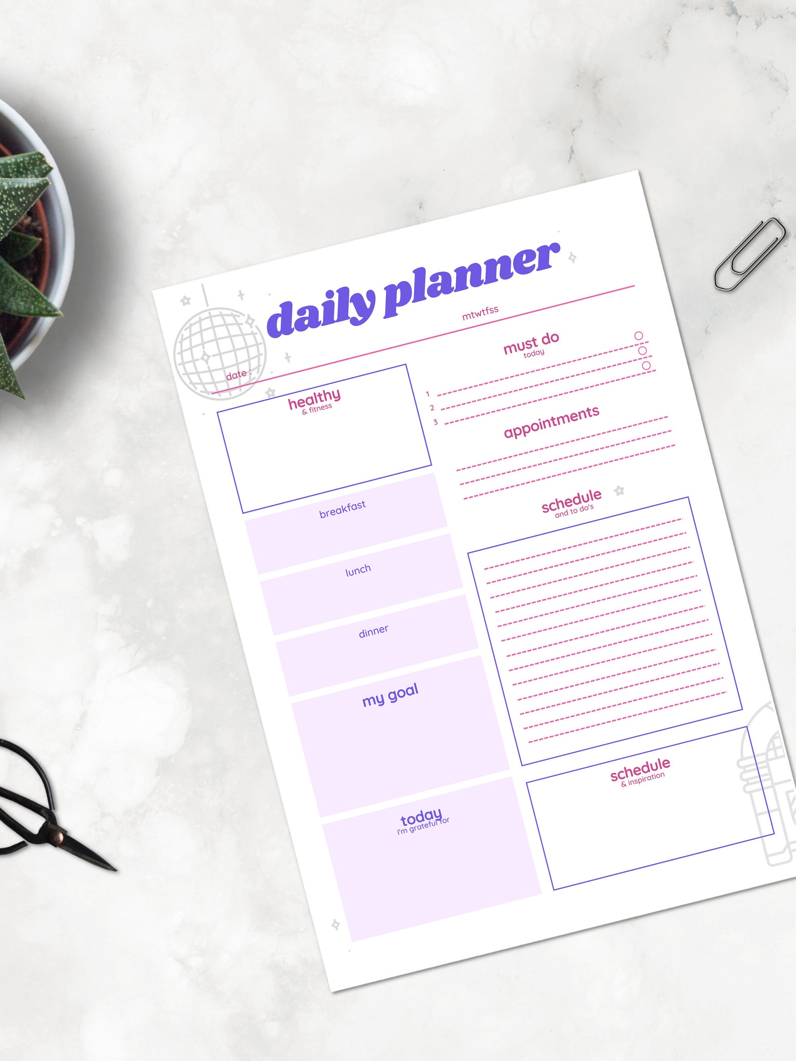 Daily Planner Digital Download Printable Planner Disco - Etsy