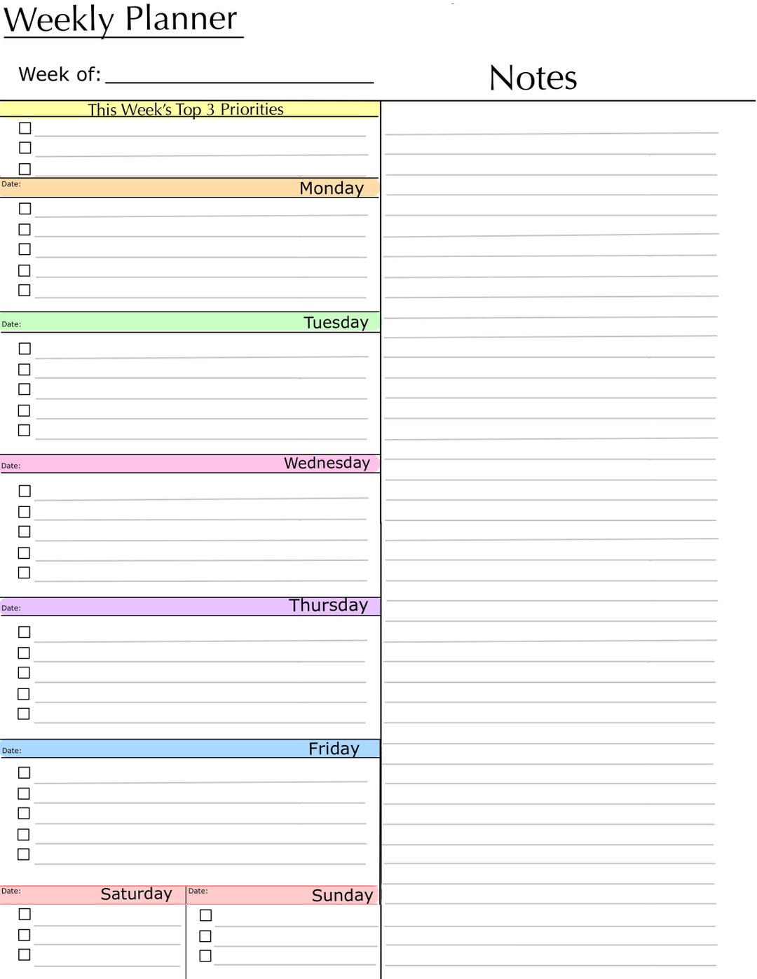 Minimalist Weekly Planner One Page Planner Agenda To-do - Etsy