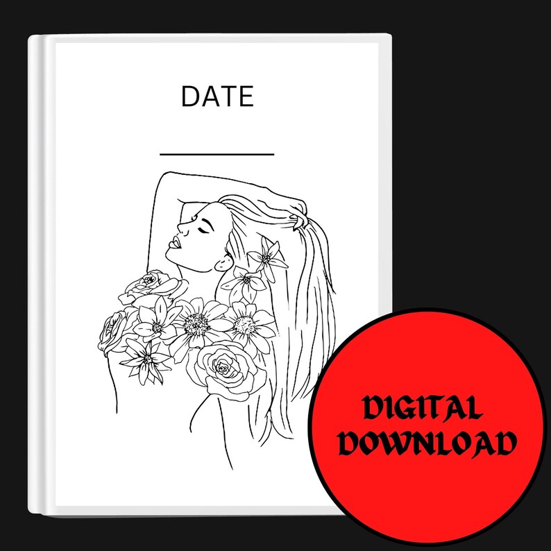 Printable Lady Line Art Face With Flower Colouring Book for - Etsy