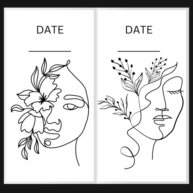 Printable Lady Line Art Face With Flower Colouring Book for - Etsy