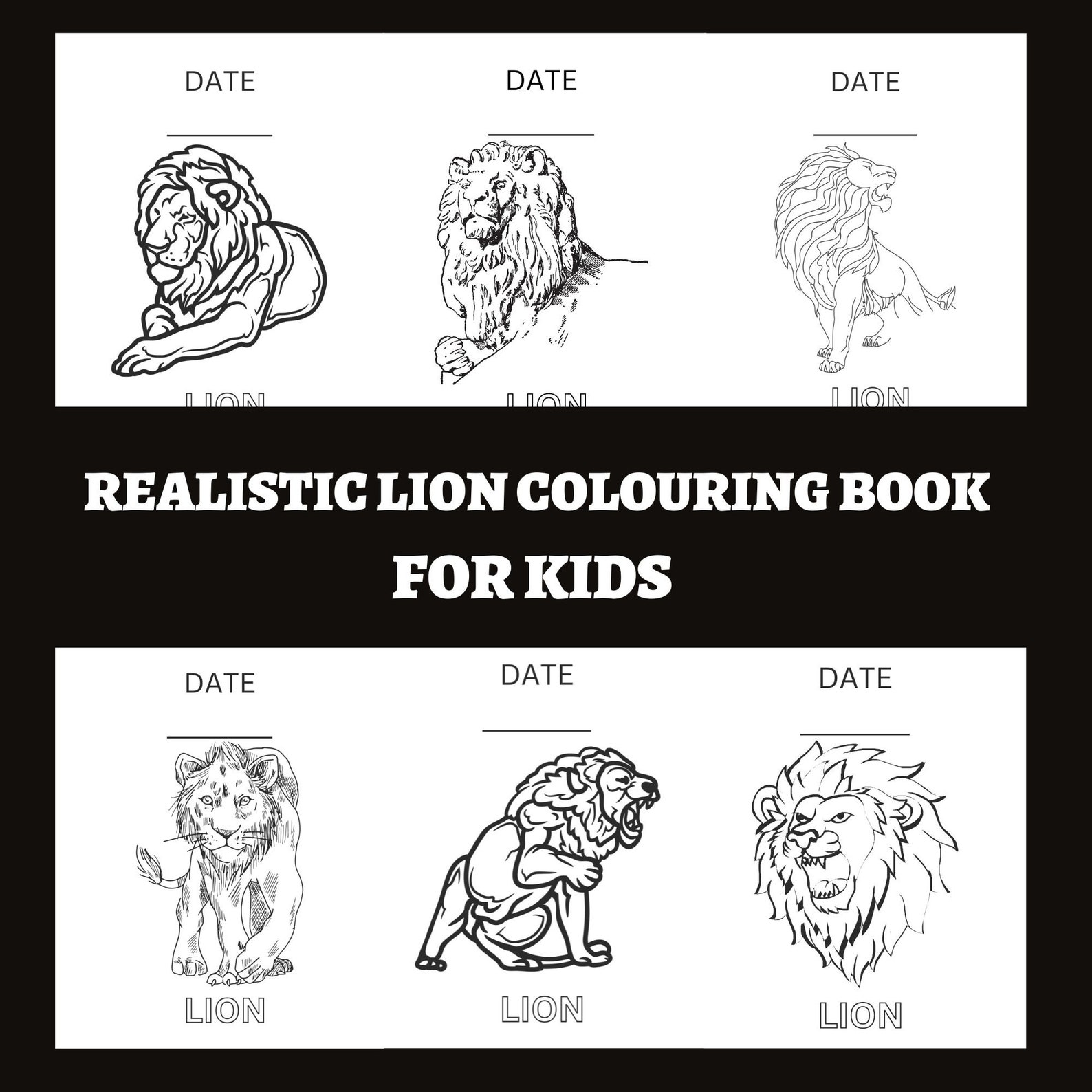 Realistic Lion Colouring Book for Kids/ 30 Pintable Unique Colouring ...