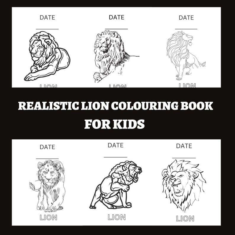 Realistic Lion Colouring Book for Kids/ 30 Pintable Unique Colouring ...