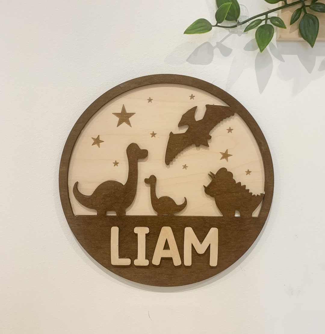 Dinosaur Plaque, Childrens Name Plaque, Custom Name Plaque, Wall Plaque ...
