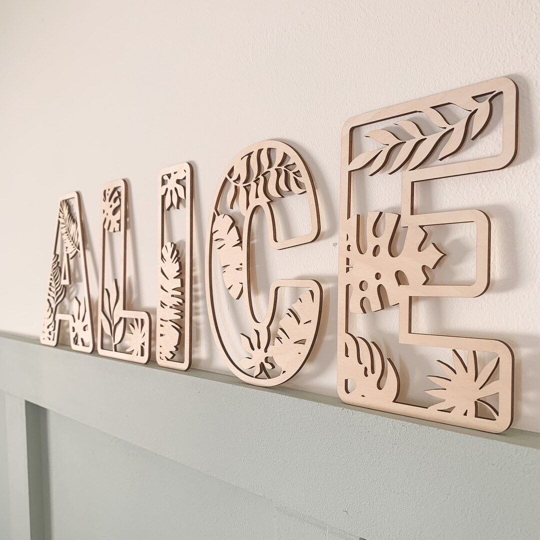Wooden Tropical Leaves Letters Alphabet, Personalised Childrens Nursery ...