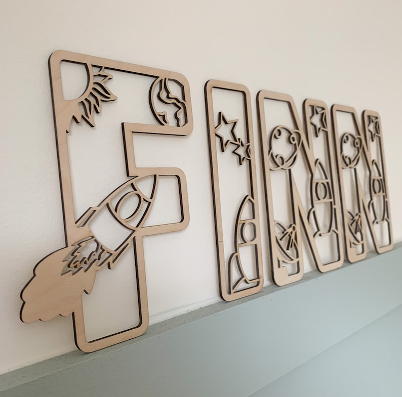 Space Letters, Name Sign Wood, Space Name Sign, Personalised Name Sign ...