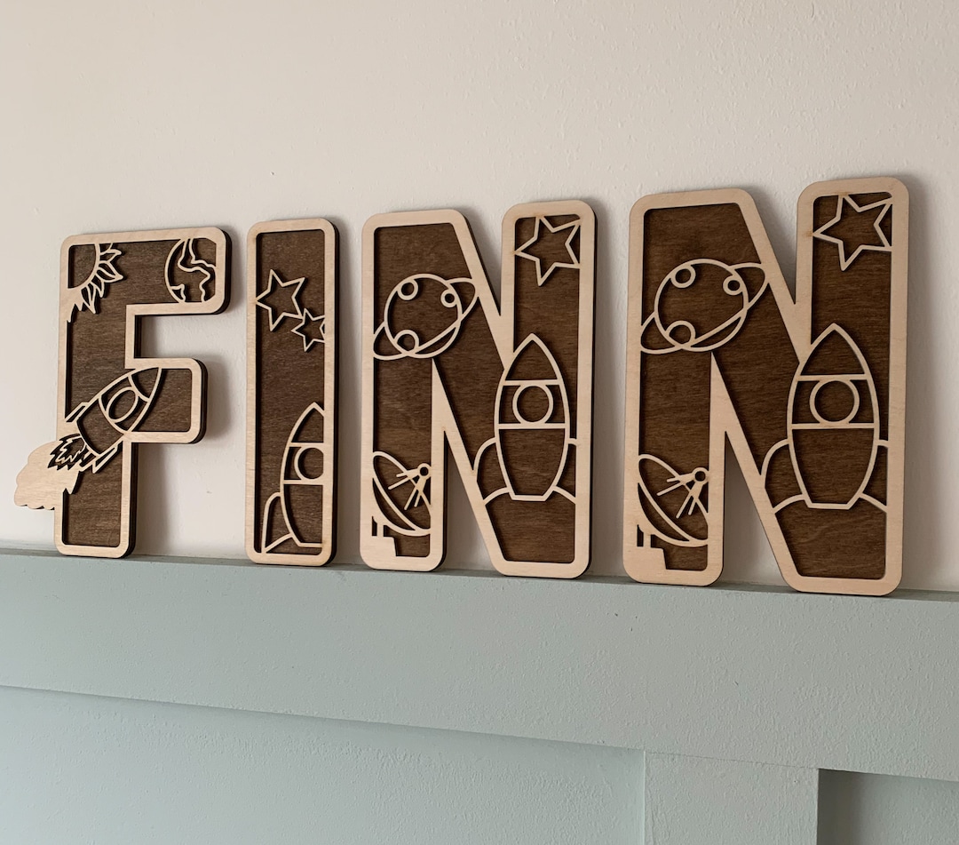 Space Theme Letters, Name Sign Wood, Space Name Sign, Personalised Name ...