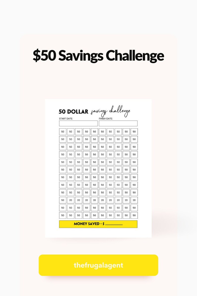 FIFTY DOLLAR Saving Challenge Printable PDF - Etsy Singapore