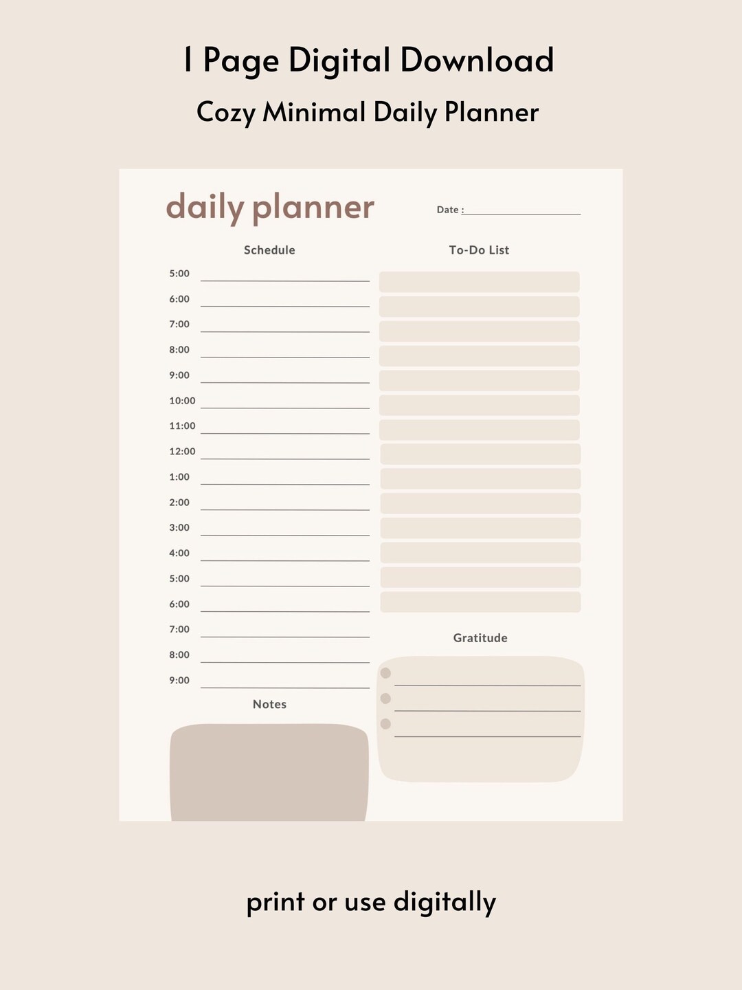 Cozy Minimal Daily Planner, Printable Daily Planner, Digital Daily ...
