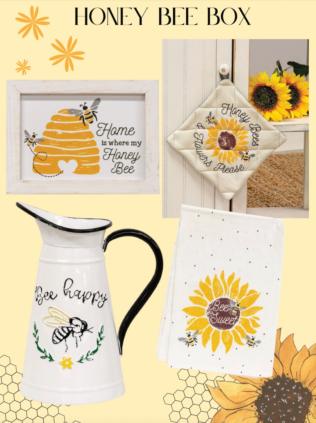 Honey Bee Box, Spring Summer Home Decor Bow Pitcher Pot Holder Tea ...