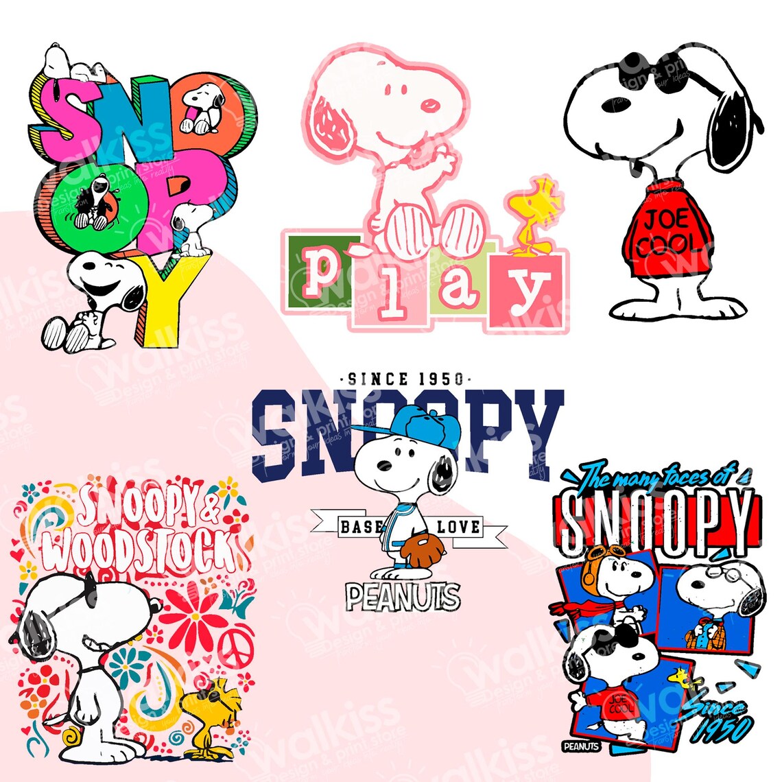SNOOPY VINTAGE COLLECTION - 6 Nostalgic Retro Prints | Digital Art - Etsy