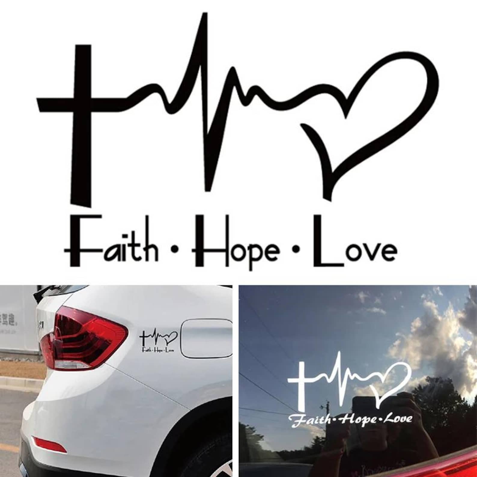 Car Sticker, Faith, Hope, Love, Christian, Jesucristo, for Vehicles ...