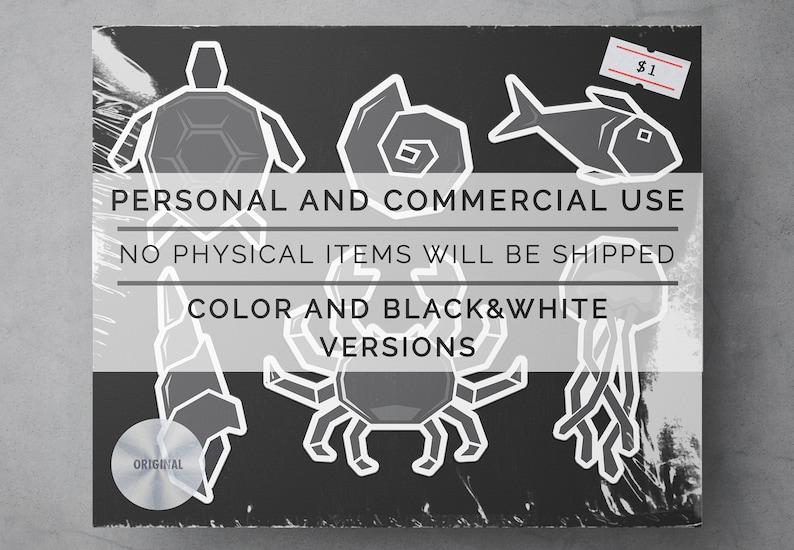 6 Ocean Life Digital Stickers Pack SVG, PNG, EPS 6 Digital Stickers Sea ...