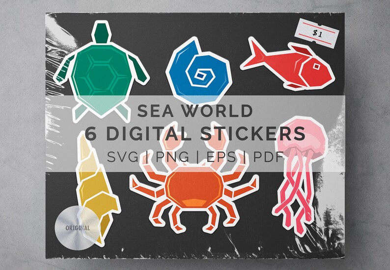 6 Ocean Life Digital Stickers Pack SVG, PNG, EPS 6 Digital Stickers Sea ...