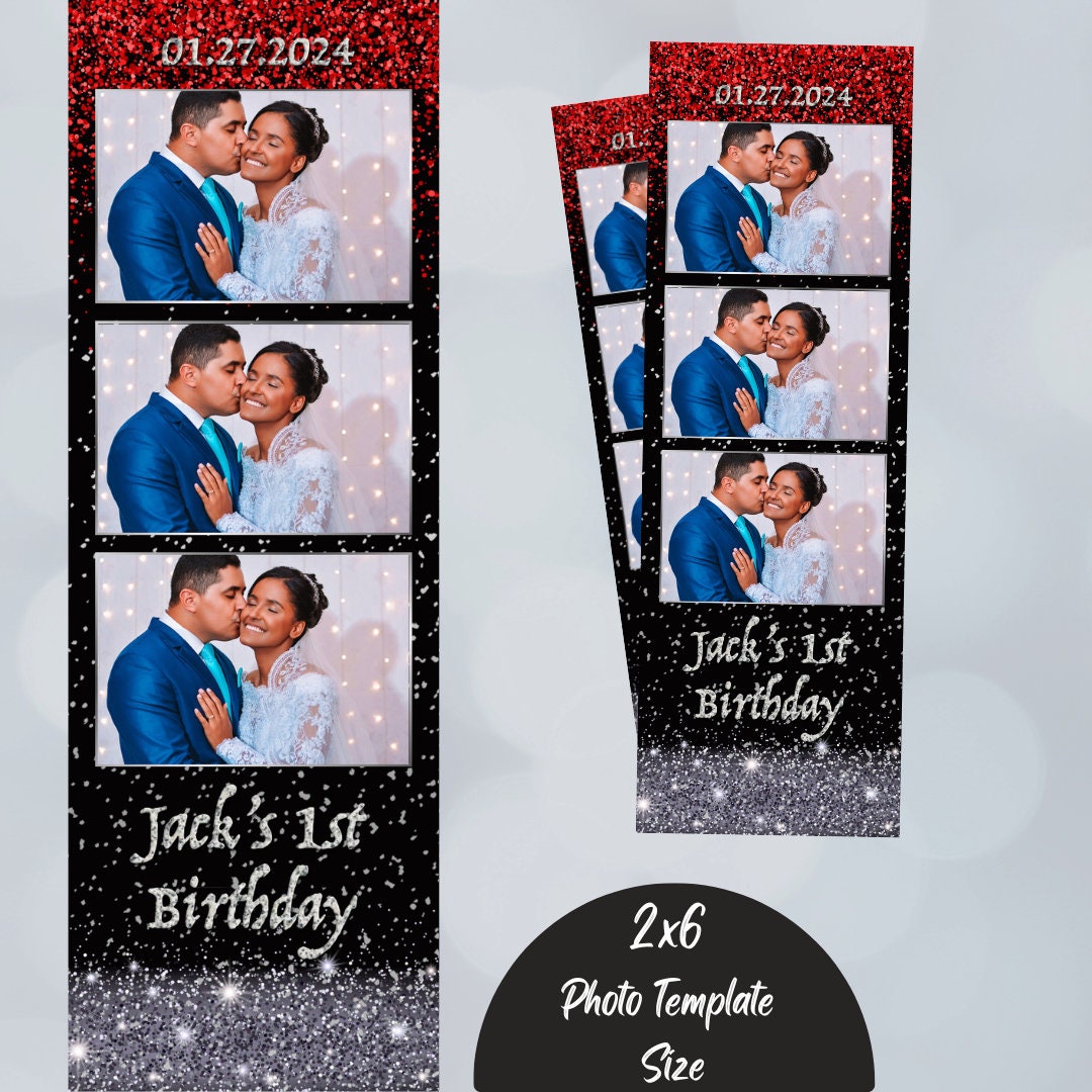 Black Silver Red Glitter Photo Booth Template, 2x6 Sparkle Photobooth ...