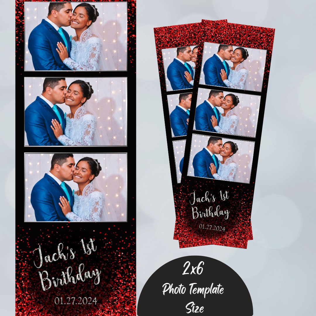 Black and Red Sparkle, Glitter Photo Booth Template, 2x6 Photo Strip ...