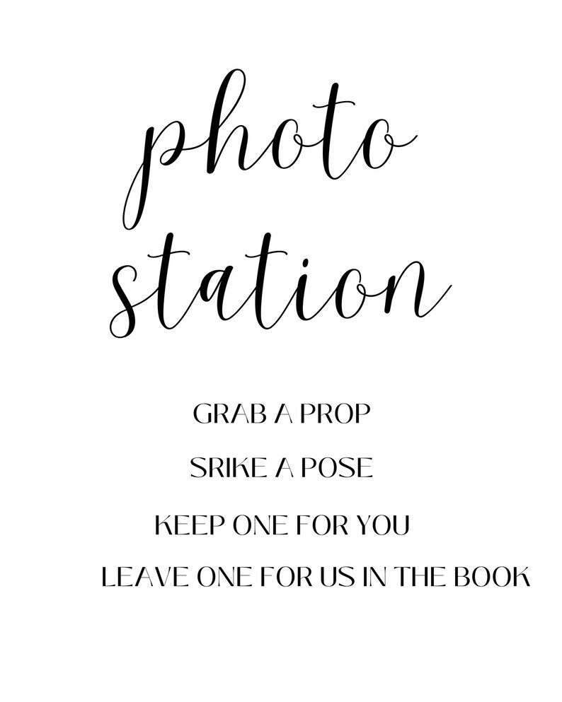 Photo Station Sign, Grab A Prop and Strike A Pose, Wedding Signs ...