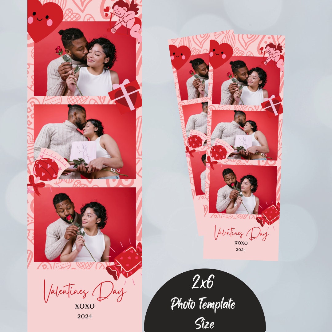 Valentines Day Heart Photo Booth Template, 2x6 Photo Strip Design ...