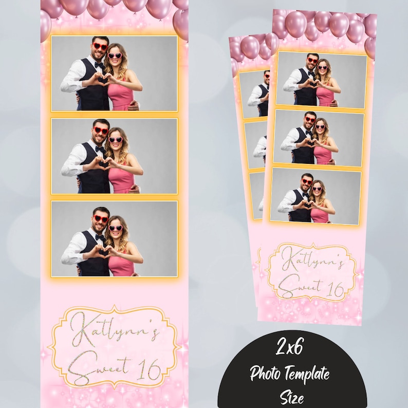 Pink Balloon Photo Strip Template, 2x6 Photo Layout Birthday Sweet 16 ...