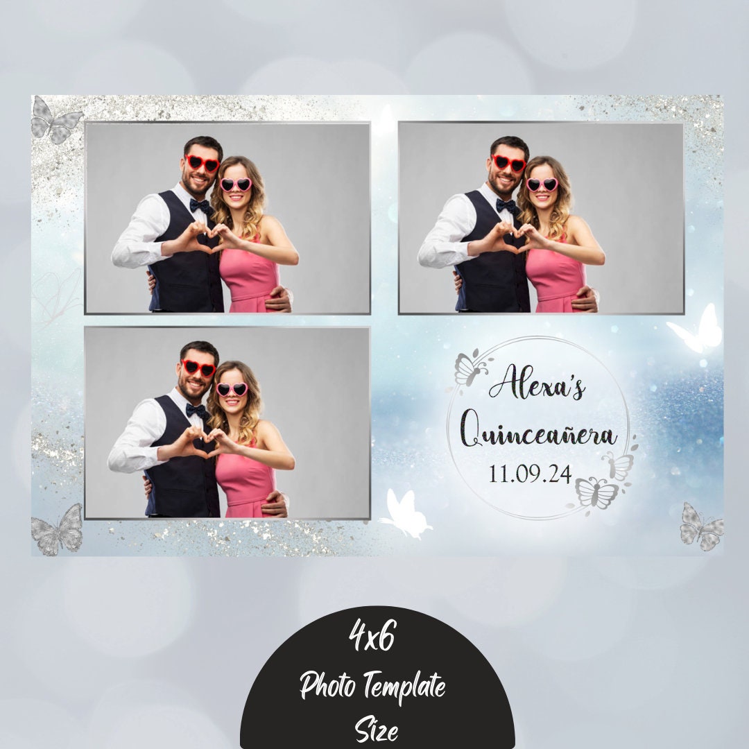 4x6 Light Blue Silver Butterfly Photo Booth Template, Three Photo ...