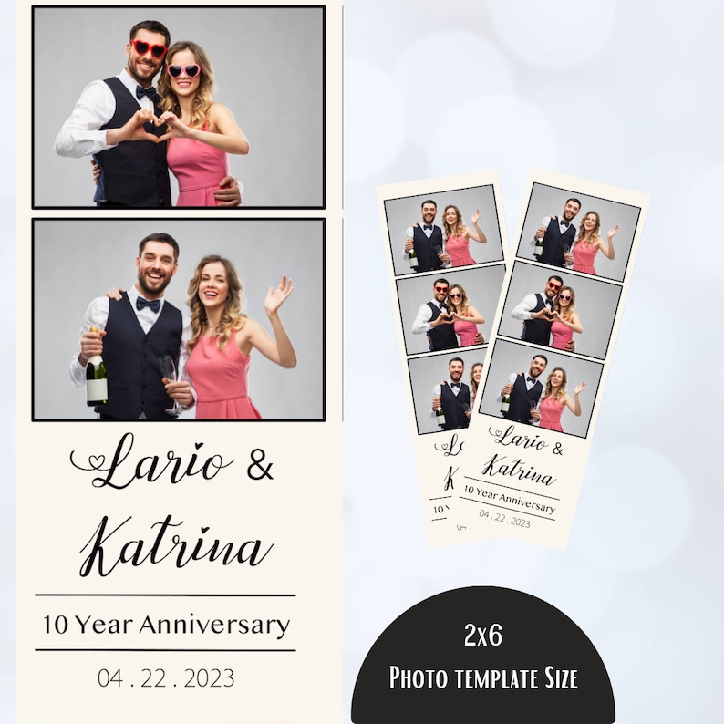 Cream Ivory and Black Anniversary Wedding 2x6 Photo Booth Template - Etsy