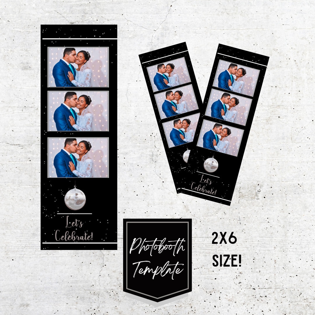 Disco Party Black and Silver Photo Booth Template Photobooth Strip 2x6 ...