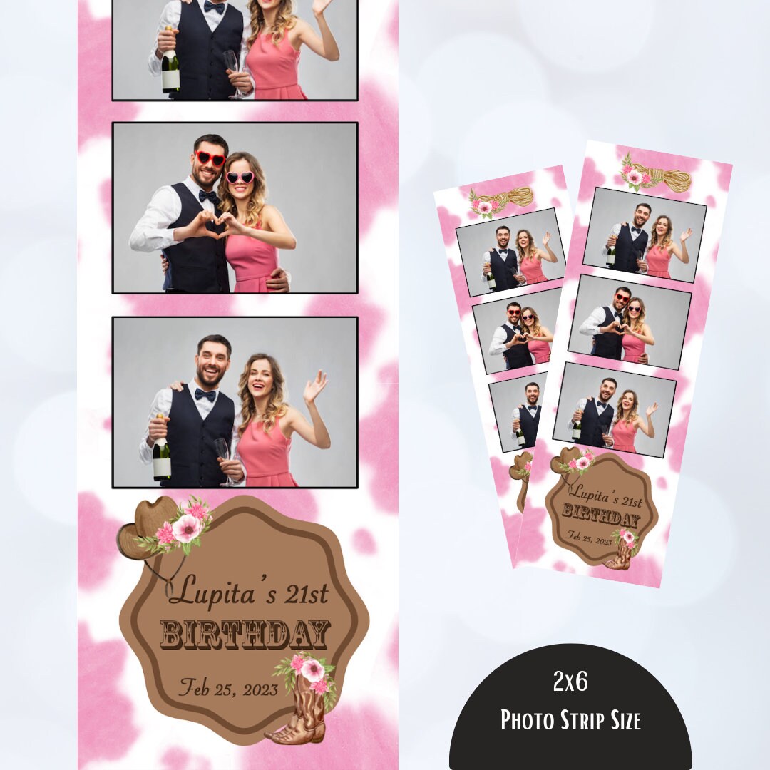Pink Cowgirl Print Photo Booth Template 2x6 Strip, Birthday, Party, 3 ...