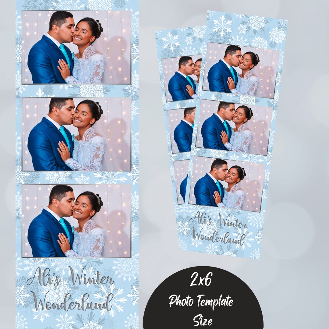 Winter Wonderland 2x6 Photo Booth Template, Blue Silver Snowflake ...