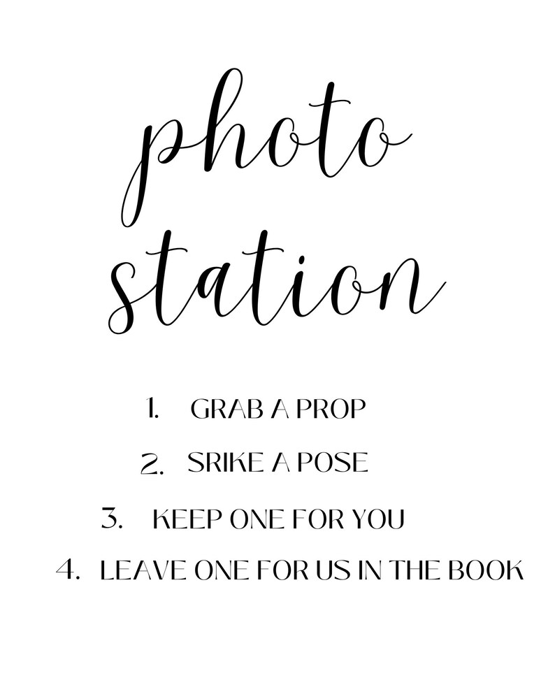 Photo Station Sign, Grab A Prop and Strike A Pose, Wedding Signs ...