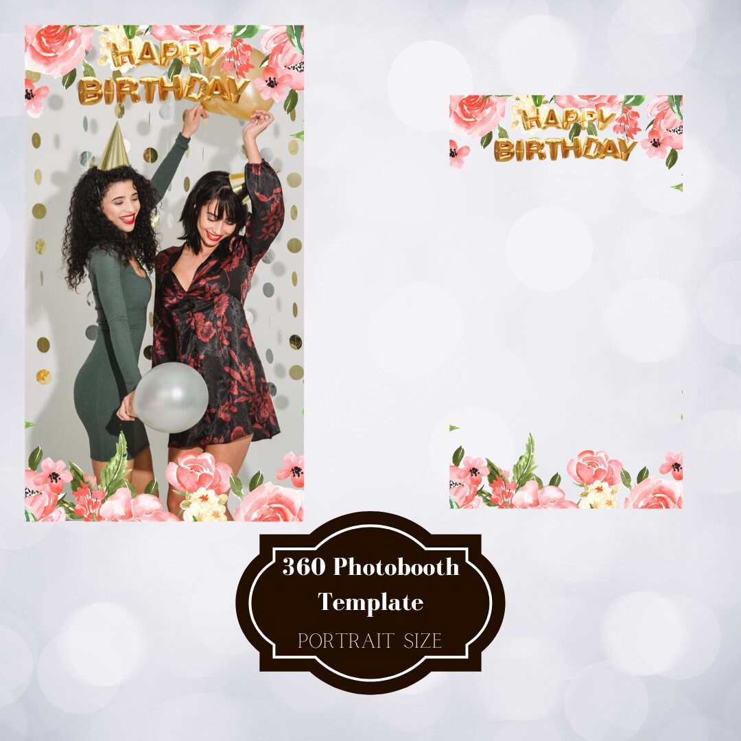 Birthday 360 Video Booth Overlay Pink Gold Floral Touchpix Revospin ...