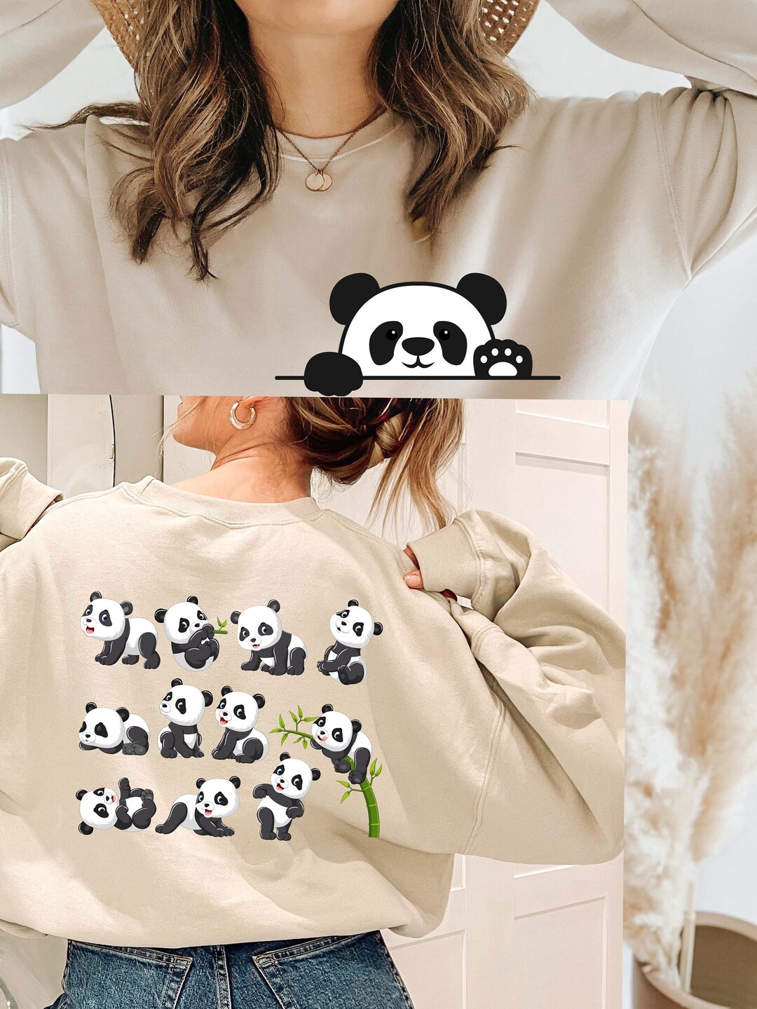 Panda Sweatshirt,back and Front Sweatshirt,cute Pandas Shirt,vintage ...
