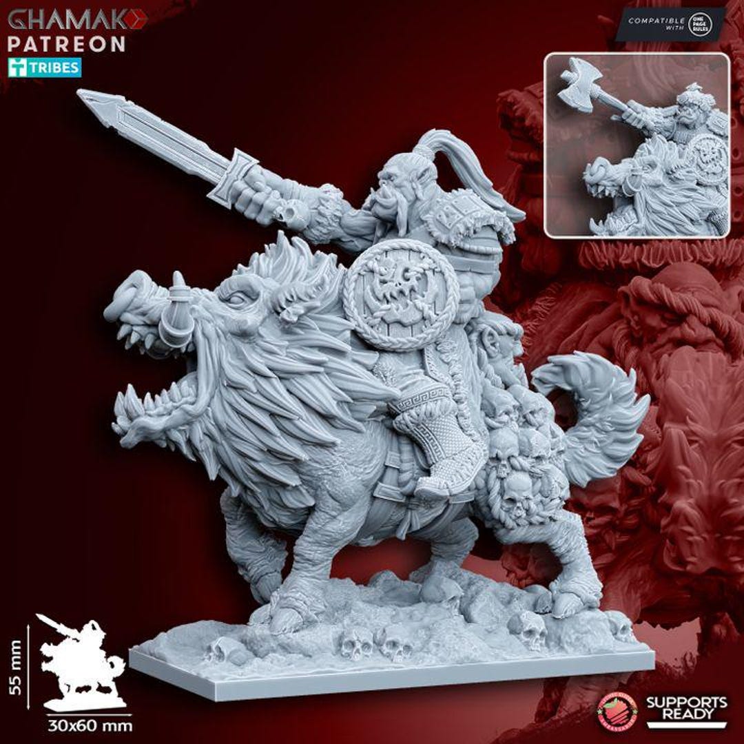 Orc Boss on War Boar - Custom 30x60mm Base - Designed by Ghamak - Etsy