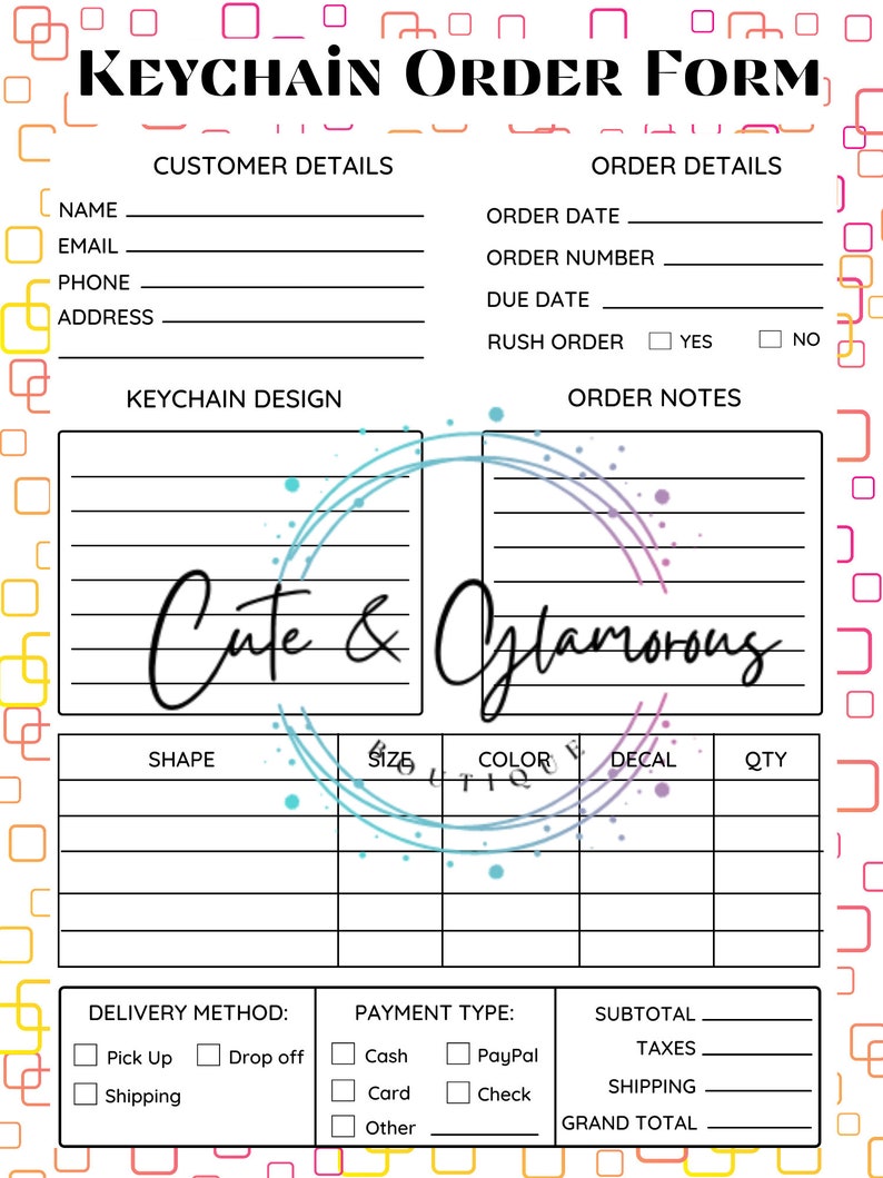Keychain Order Form Printable/ Invoice Small Business/ - Etsy