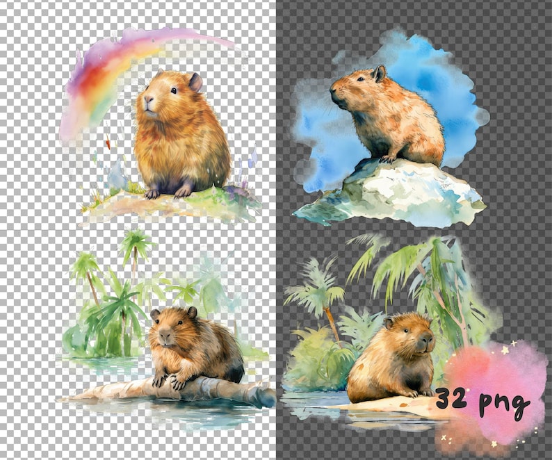 Chubby Capybaras acuarela Clipart lindos capibaras de dibujos animados ...