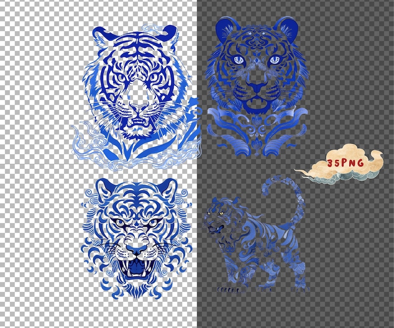 Chinese Tiger Clipart Traditional Tiger Pattern Png Vintage - Etsy