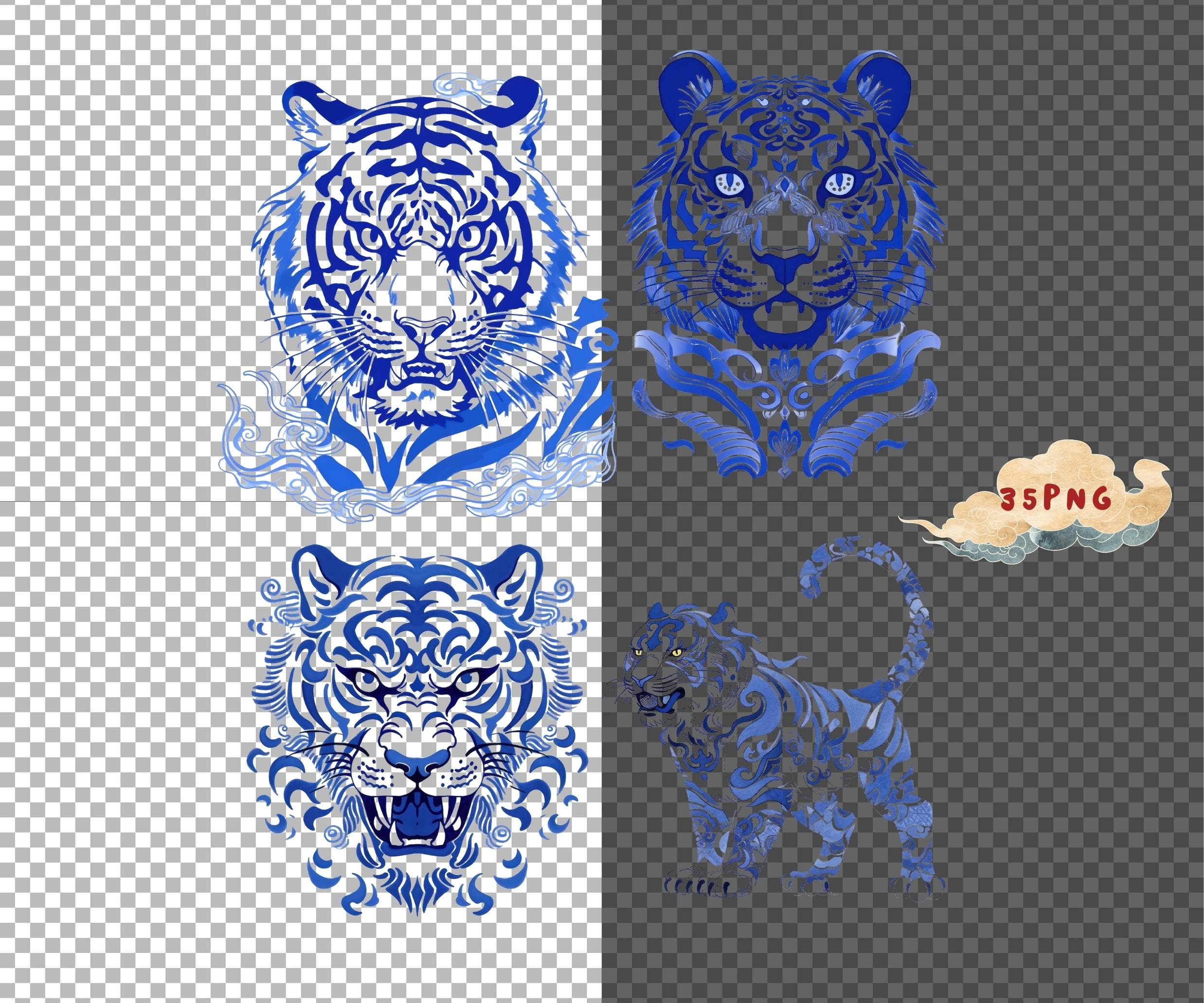 Chinese Tiger Clipart Traditional Tiger Pattern Png Vintage - Etsy