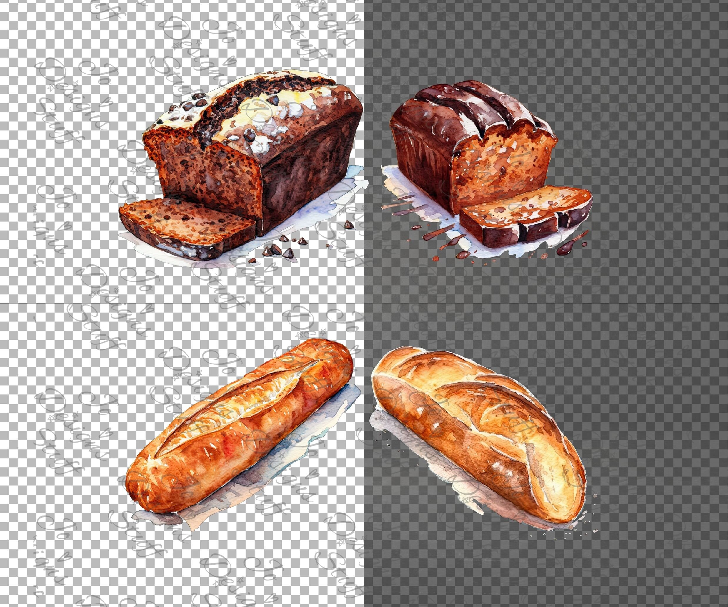 Bakery Food Clipart Collection Vintage Watercolor Pastry, Bread ...