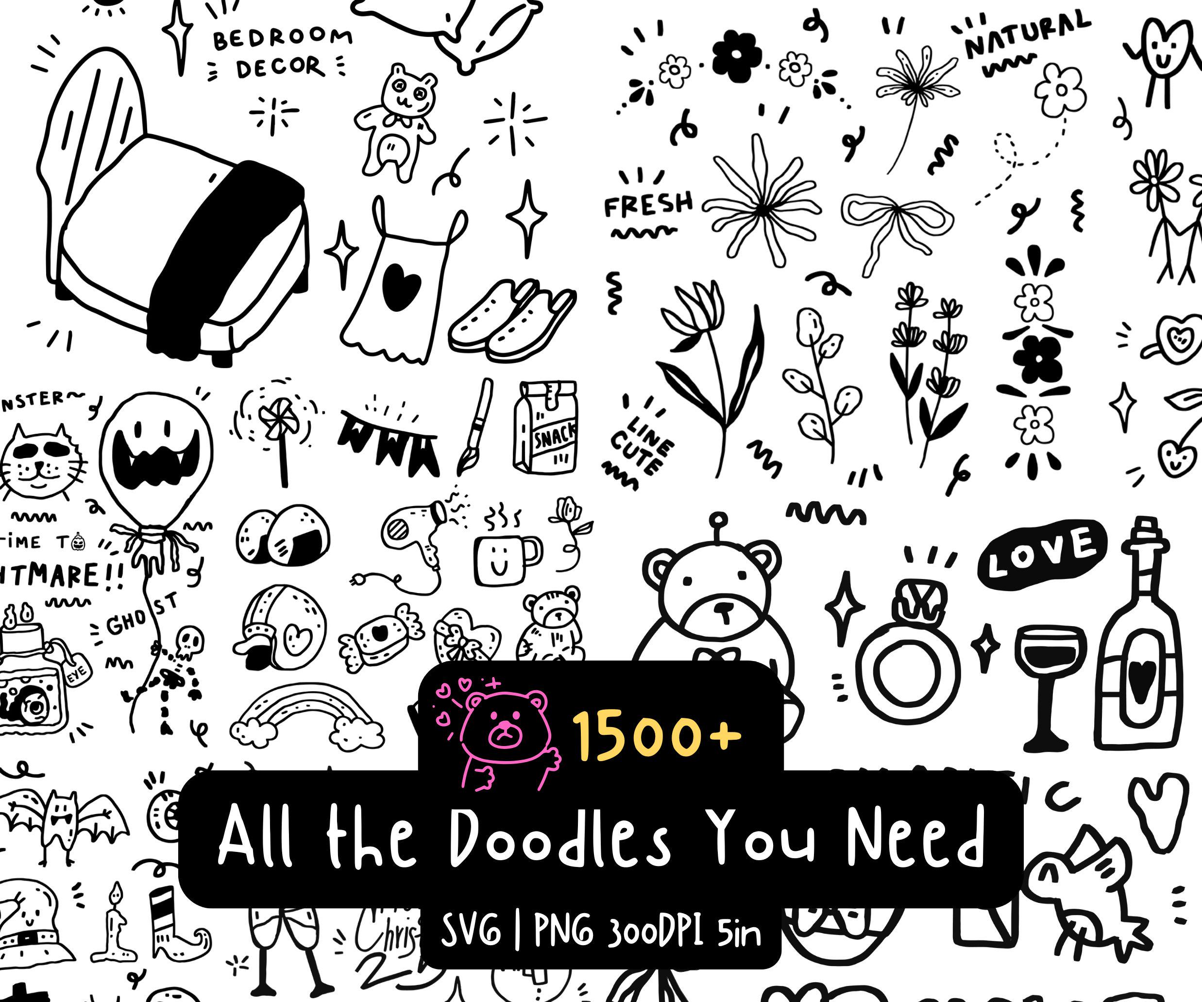 1500+ Hand Drawn Doodle Clipart SVG PNG for Stickers Logos Merch ...