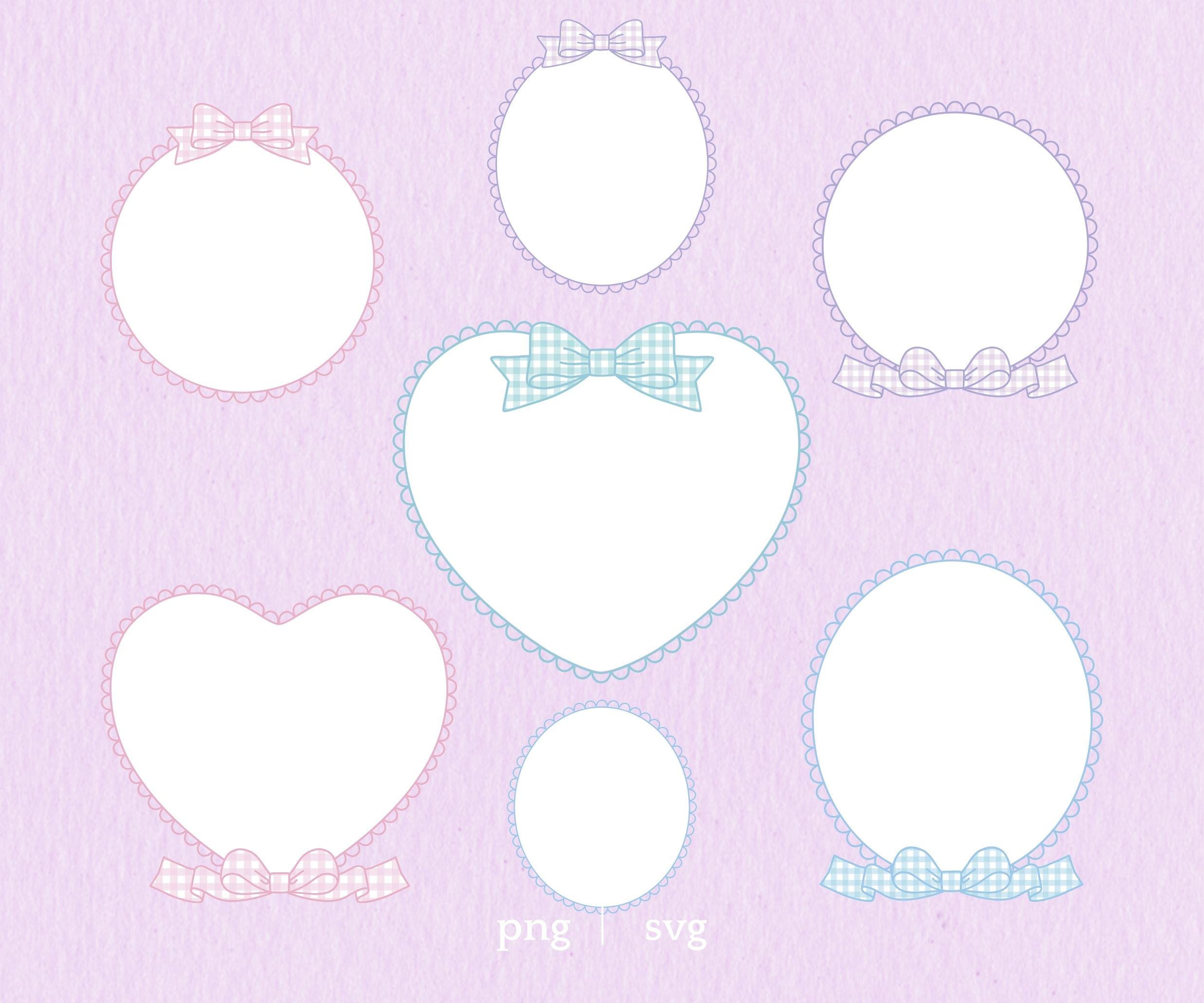 Coquette Bow Clipart SVG and PNG Lace Heart Frames Kawaii Ribbon Bows ...