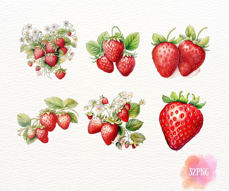 Strawberry Watercolor Clipart, Decorative Frame, Line, Leaf, Fruit ...