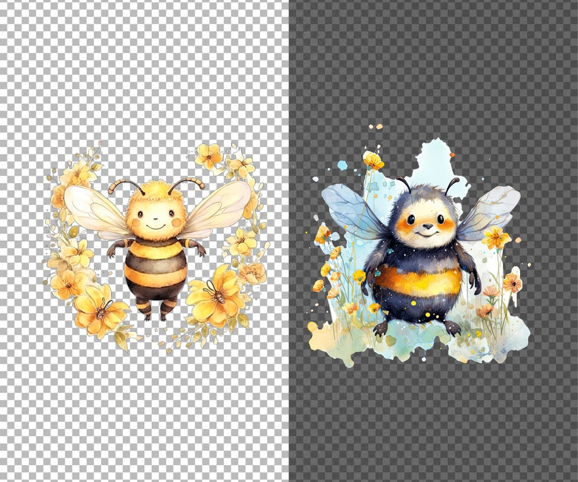 Chubby Bees Watercolor Clipart Cute Kawaii Cartoon Bees - Etsy