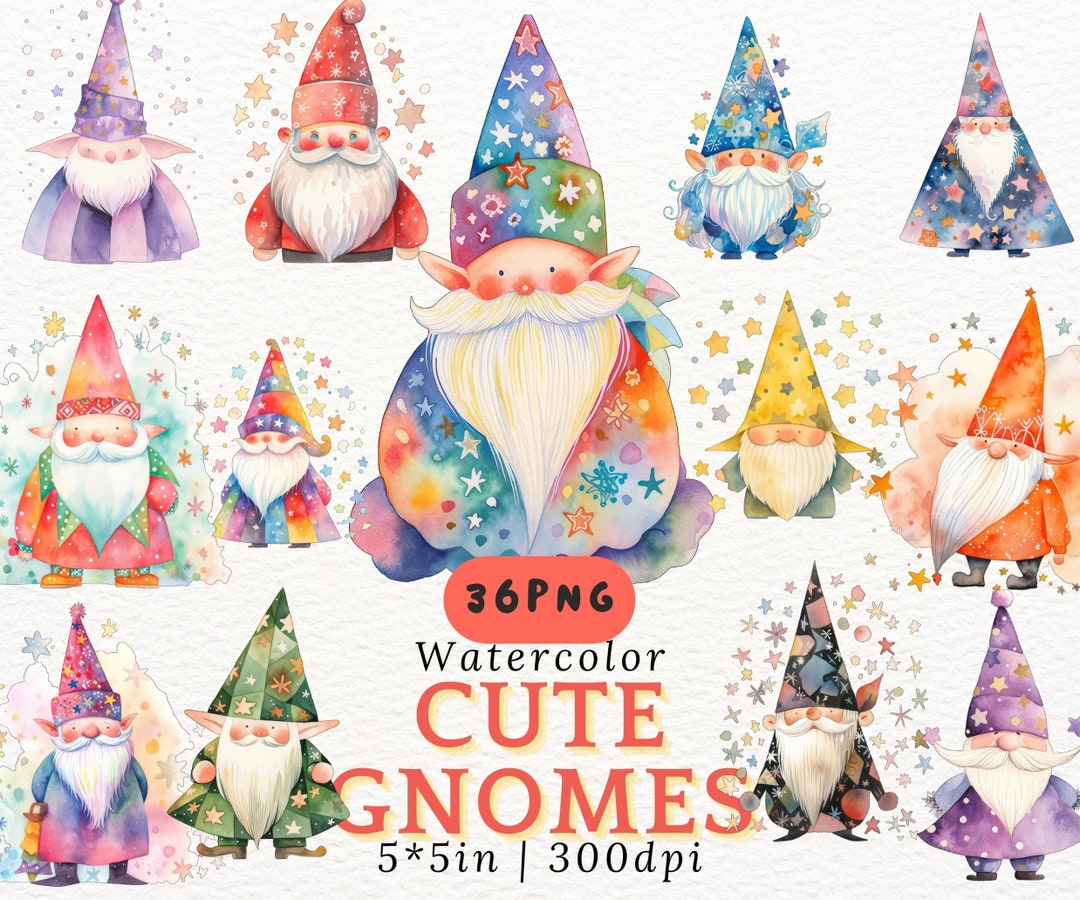 Watercolor Cute Gnome PNG Clipart -36 Whimsical Starry Gnomes for Kids ...