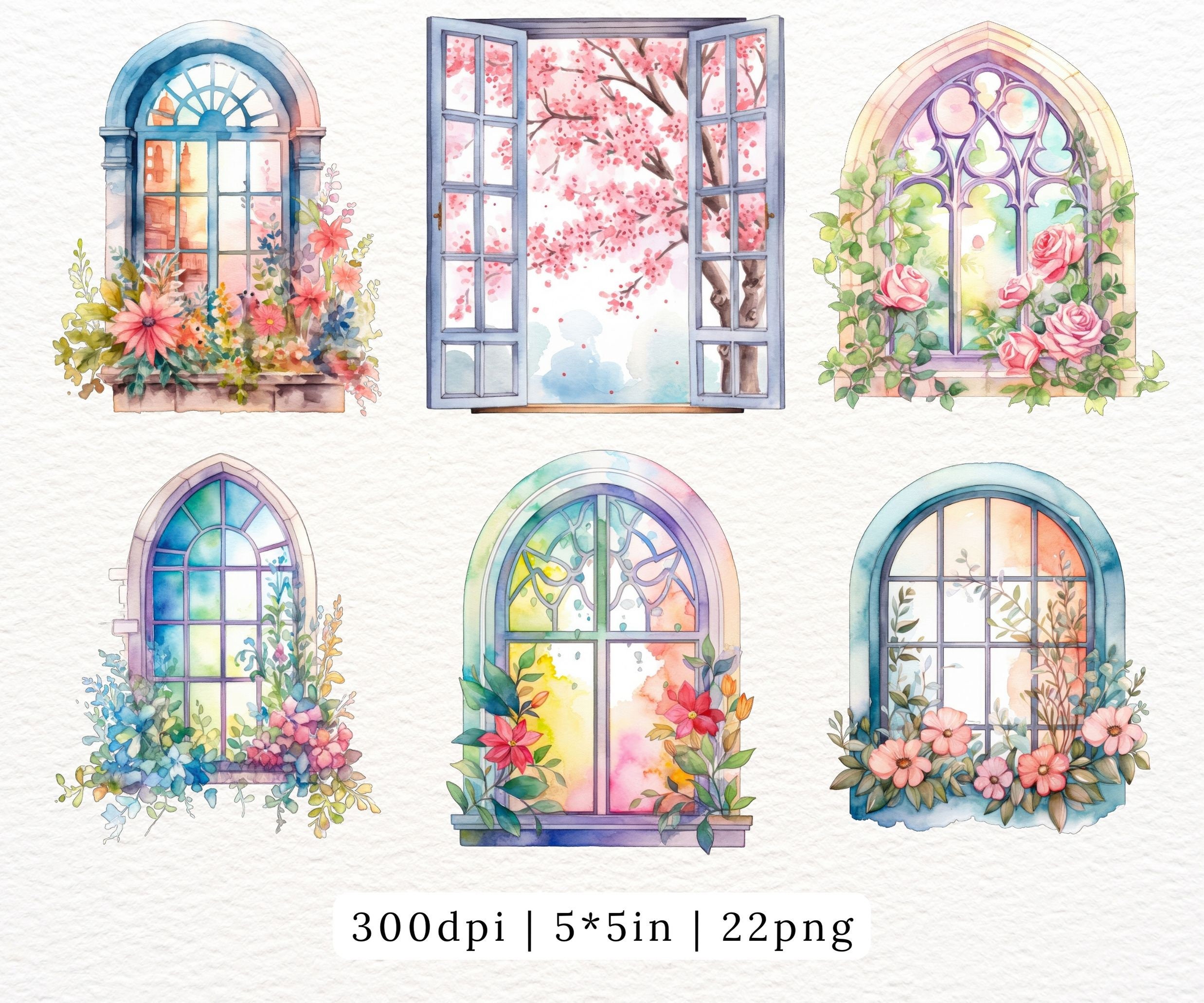 Watercolor Window Clipart-spring, Flowers and Windows,cute Cozy Classic ...