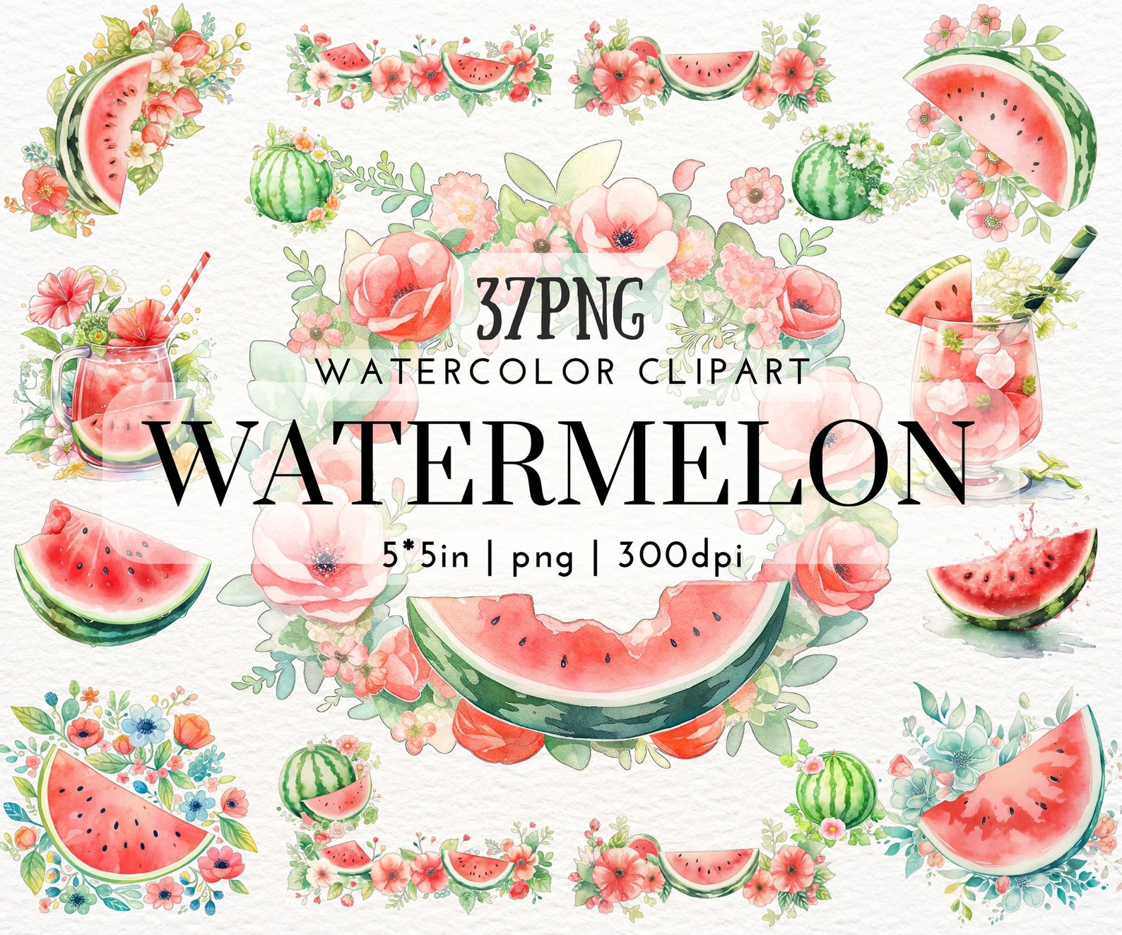 Watermelon Watercolor Clipart, Decorative Frame, Line, Leaf, Fruit ...